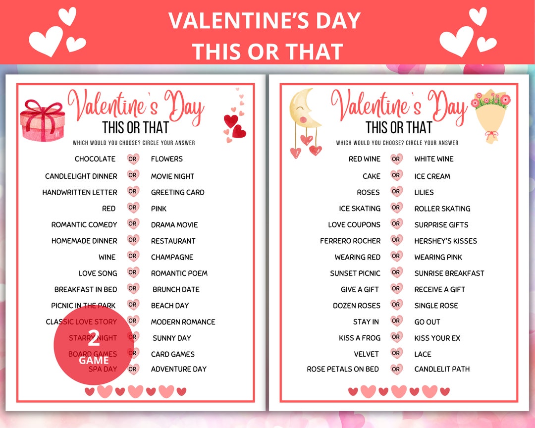 Valentine's Day Would You Rather Game,valentines This or That ...