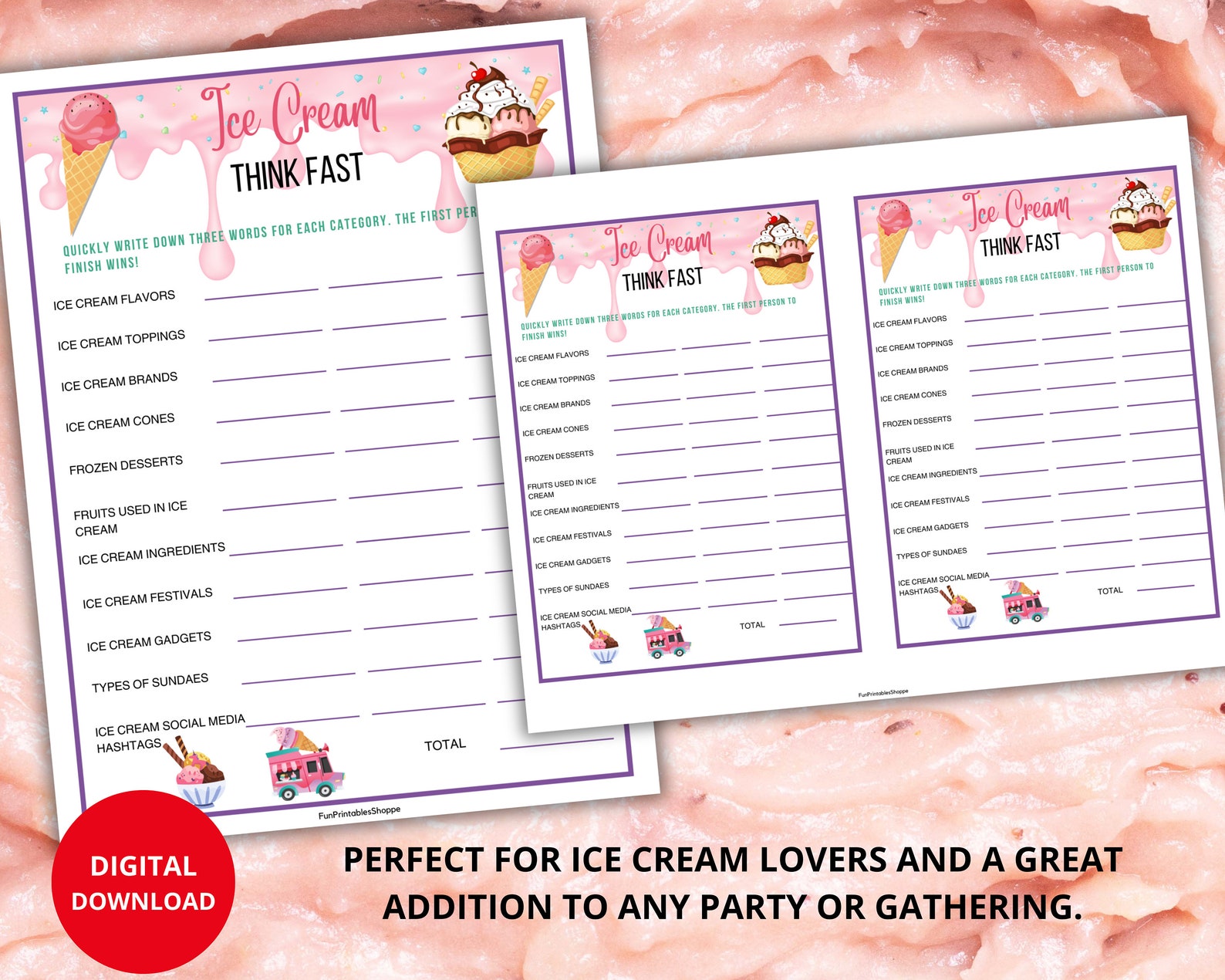 Ice Cream Quick Think,ice Cream Think Fast,ice Cream Party Game,ice ...
