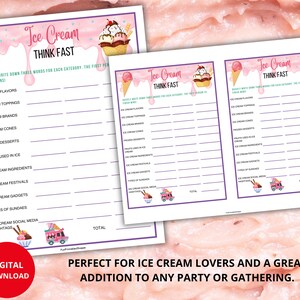 Ice Cream Quick Think,ice Cream Think Fast,ice Cream Party Game,ice ...