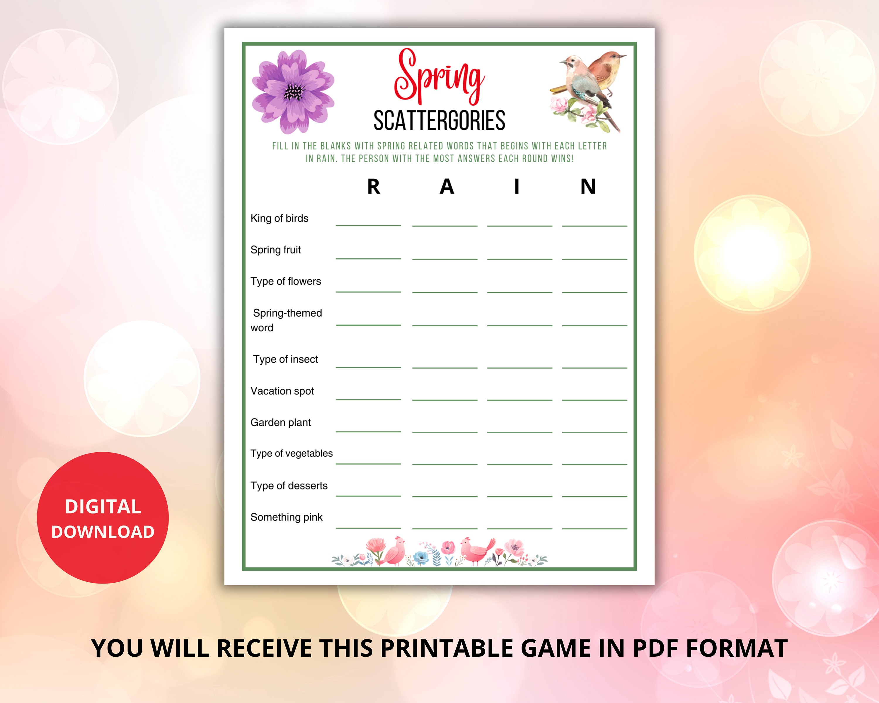 Spring Scattergories,spring Games, Springtime Games,easter Party Games ...