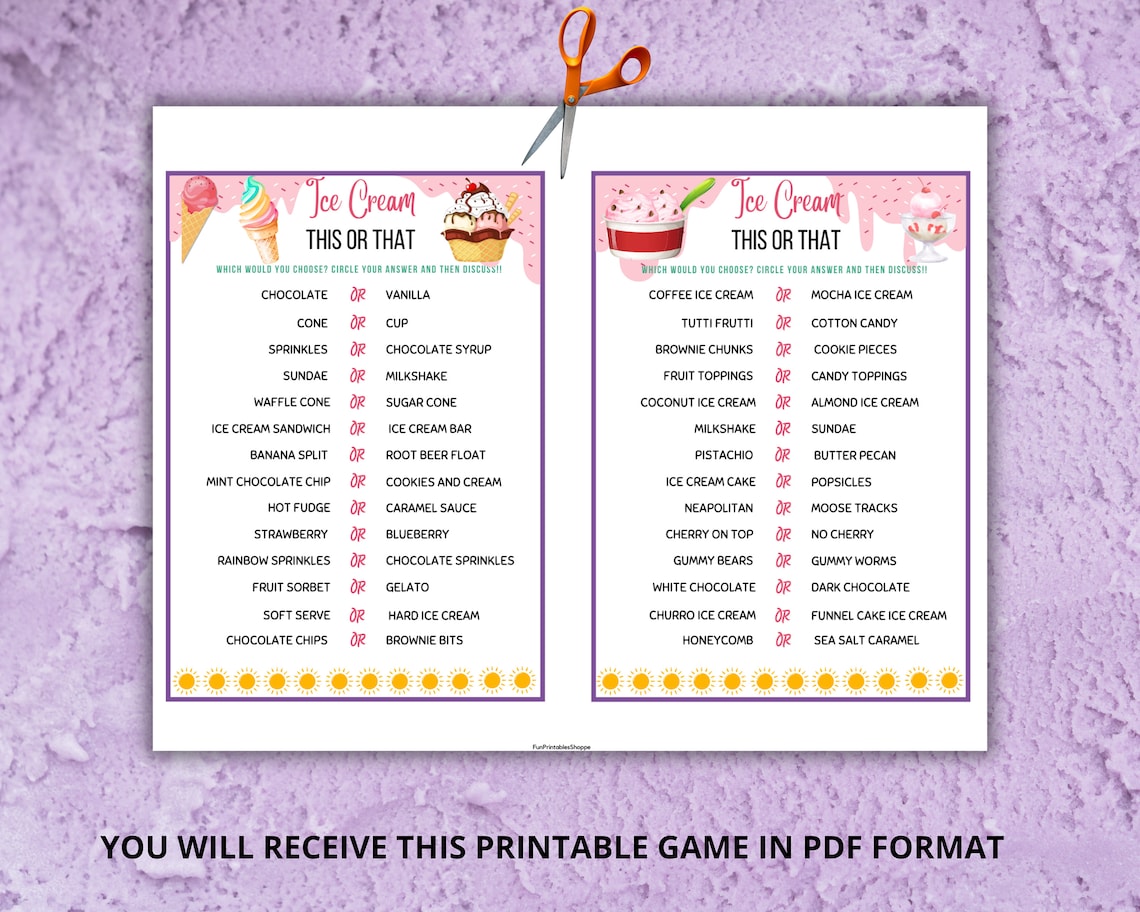 Ice Cream This or That,ice Cream Party Games,summer Activities,ice ...