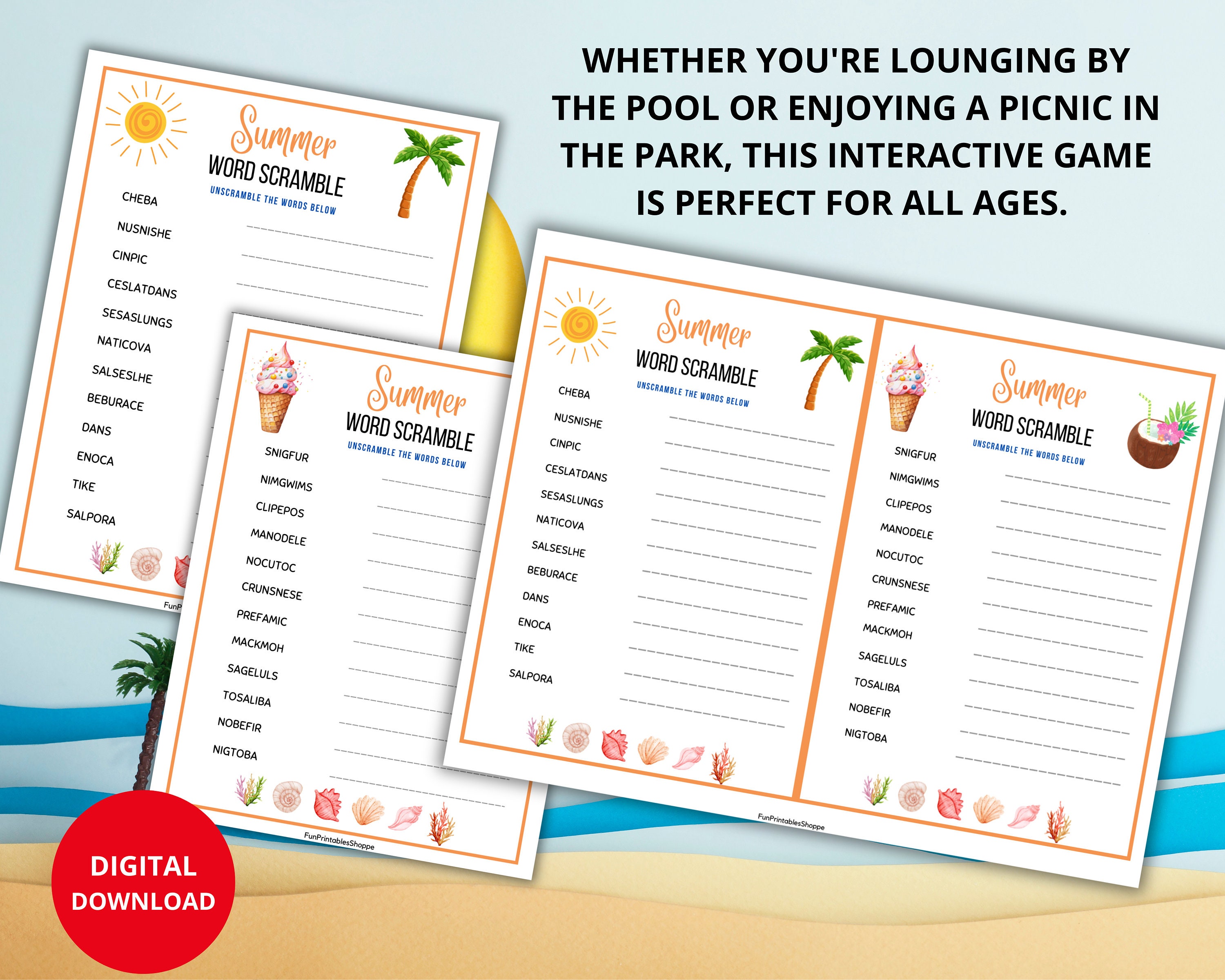 Summer Word Scramble,summertime Games,summer Party Games,summer ...