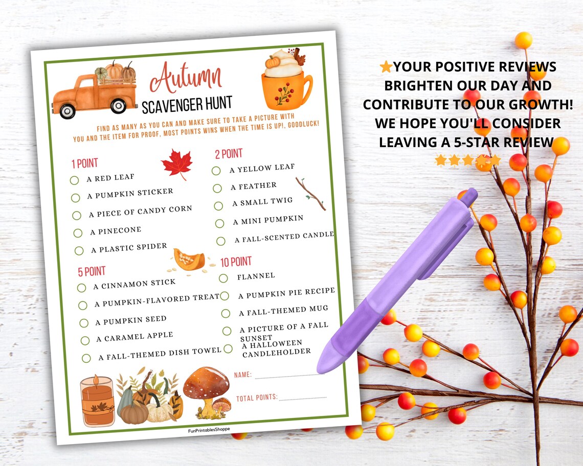 Fall Scavenger Hunt,fall Treasure Hunt,season Scavenger Hunt,fall Party ...