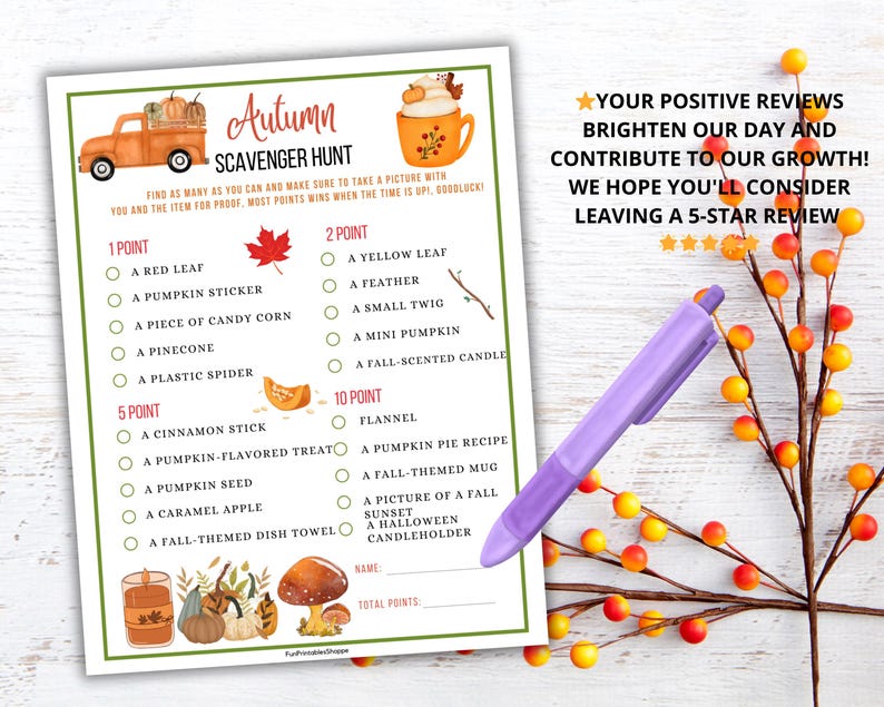 Fall Scavenger Hunt,fall Treasure Hunt,season Scavenger Hunt,fall Party ...