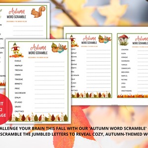 Fall Word Scramble,autumn Word Scramble,fall Activity,family Game ...