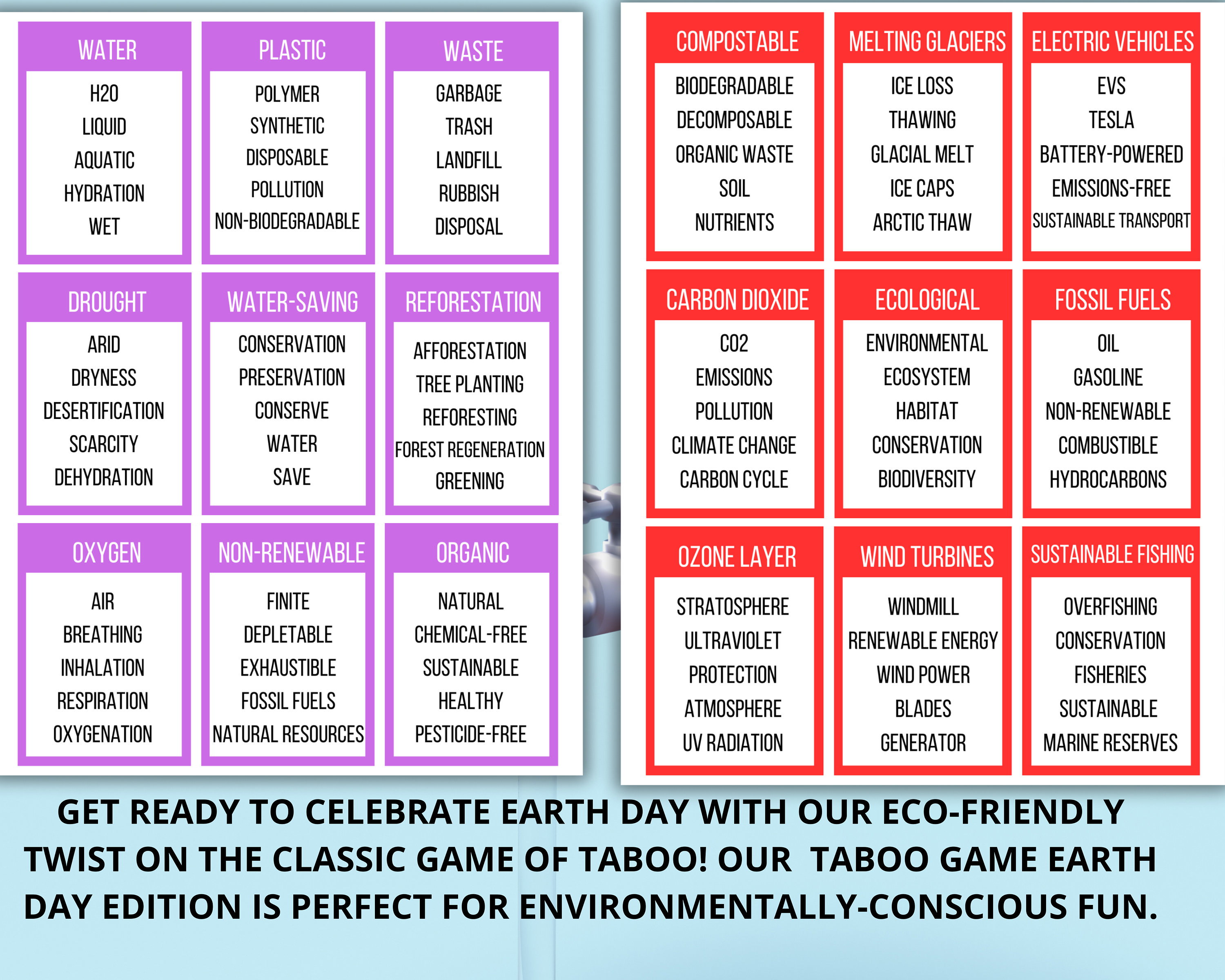 Earth Day Taboo Card Game,taboo Game, Earth Day Activity,spring ...