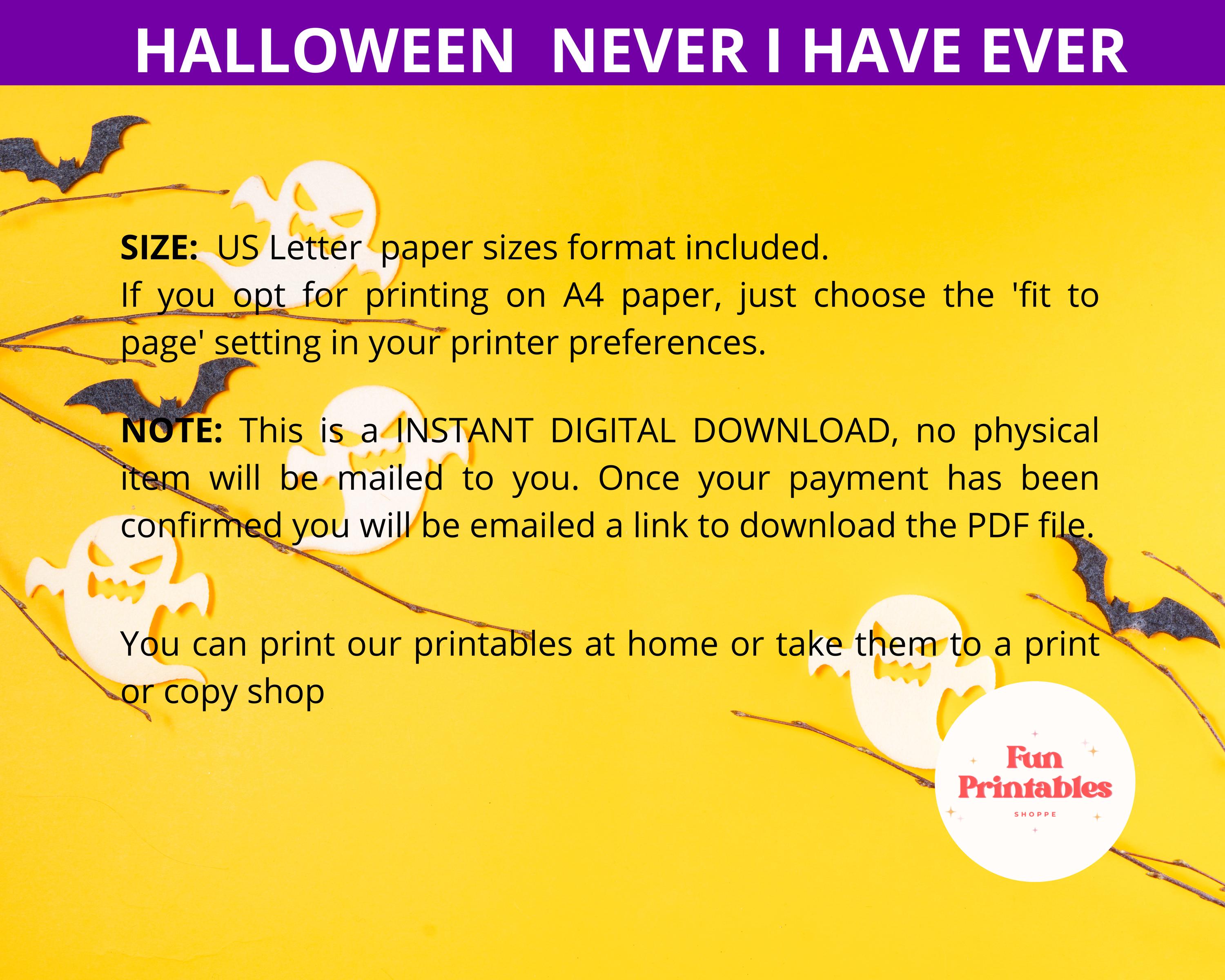 Halloween Never Have I Ever,ever or Never Trivia,spooky Party,witches ...