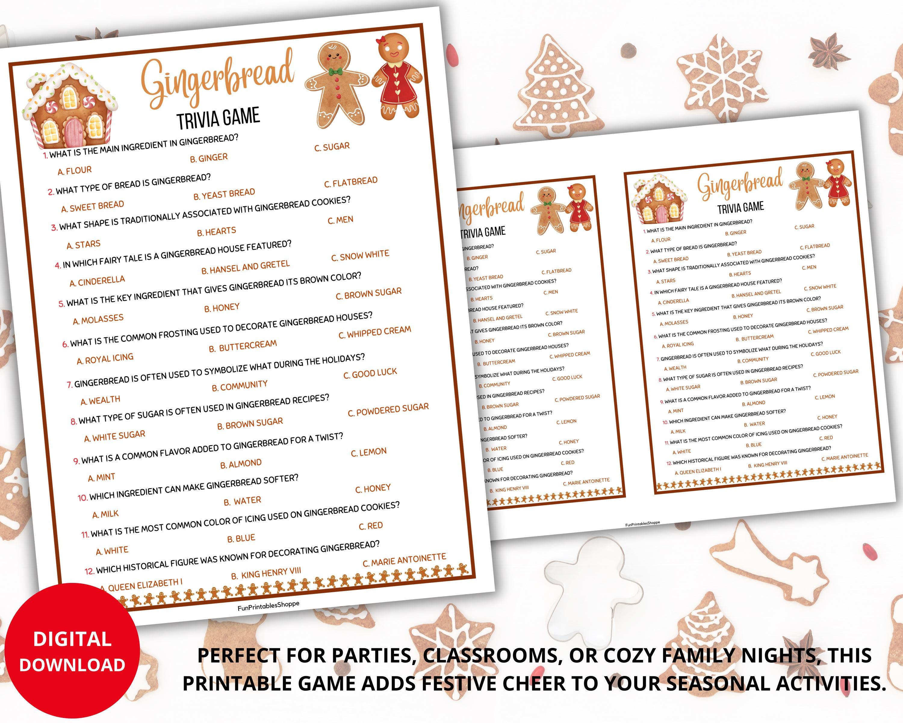 Gingerbread Trivia Game,christmas Trivia,food Trivia,christmas Cookie ...