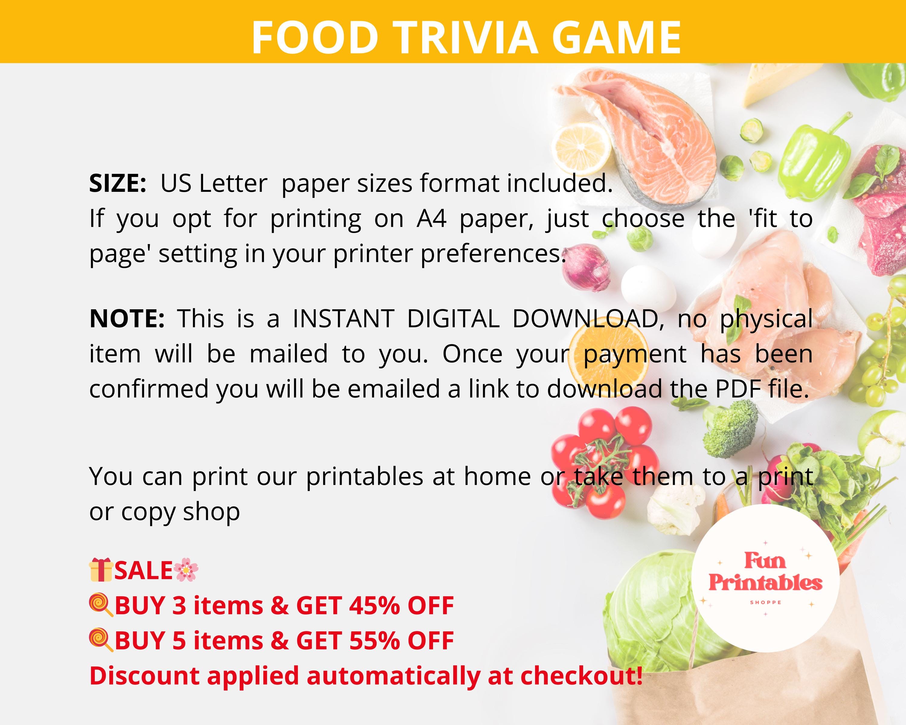 Food Trivia Game,culinary Trivia Game,food Quiz Print,family Food ...