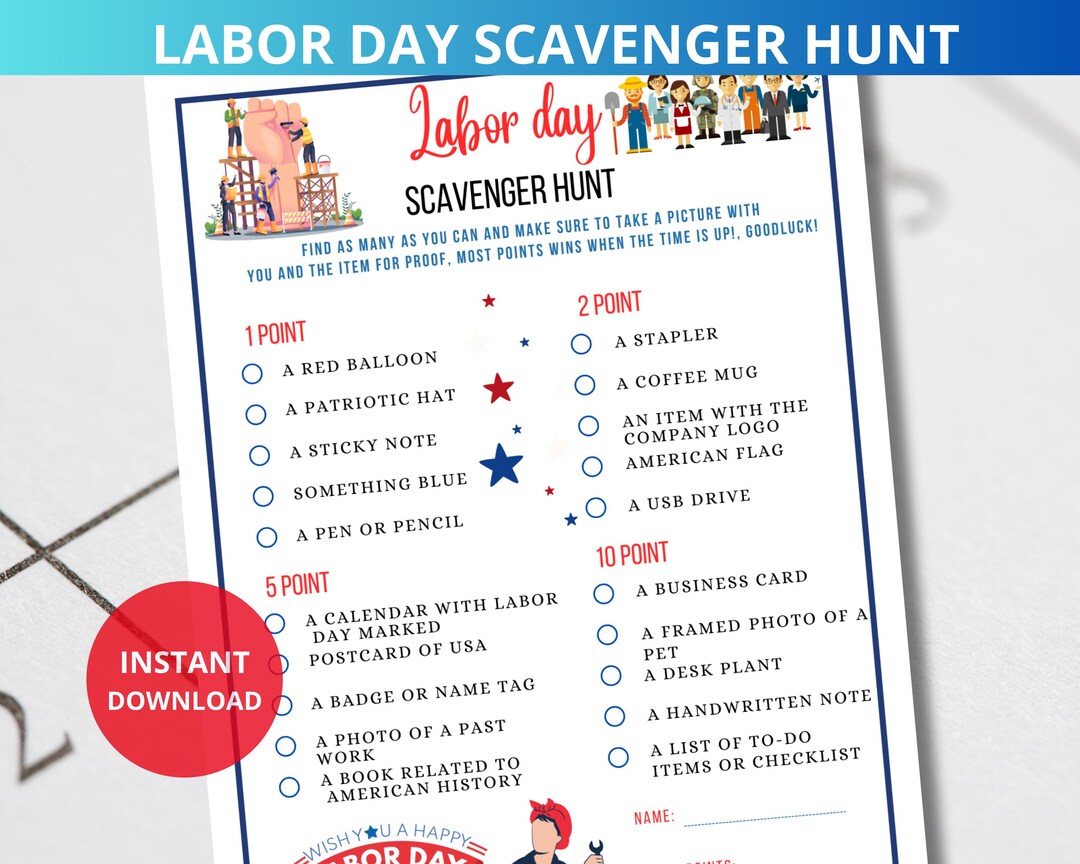Labor Day Scavenger Hunt,labor Day Treasure Hunt,america Scavenger Hunt ...