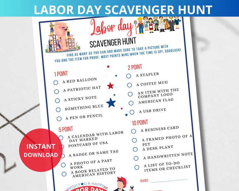 Labor Day Scavenger Hunt,labor Day Treasure Hunt,america Scavenger Hunt ...