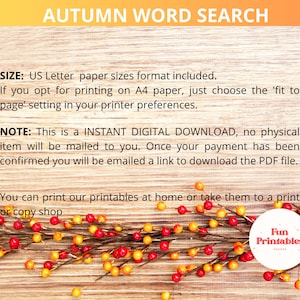 Fall Word Search,autumn Word Search,autumn Word Puzzle,fall Party Game ...