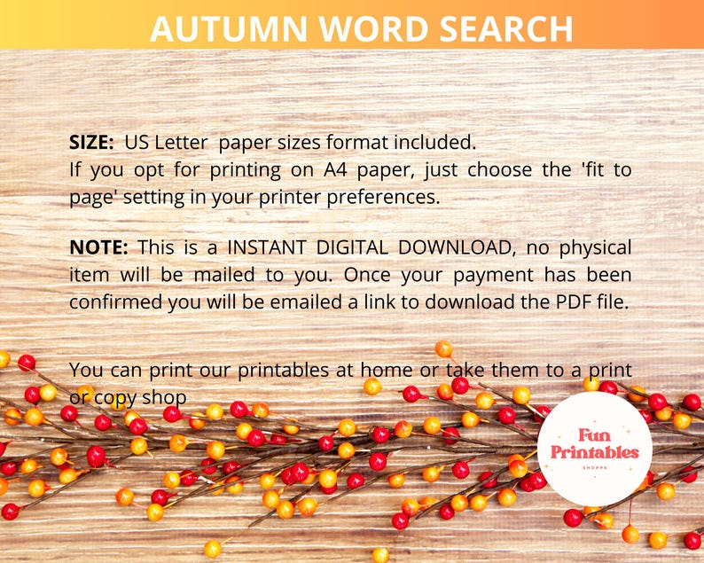 Fall Word Search,autumn Word Search,autumn Word Puzzle,fall Party Game ...