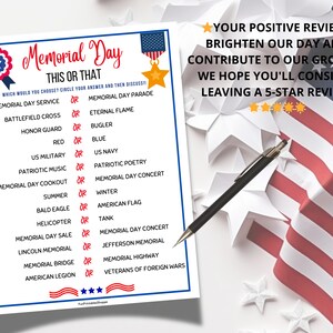 Memorial Day This or That,memorial Day Trivia,patriotic Game,memorial ...