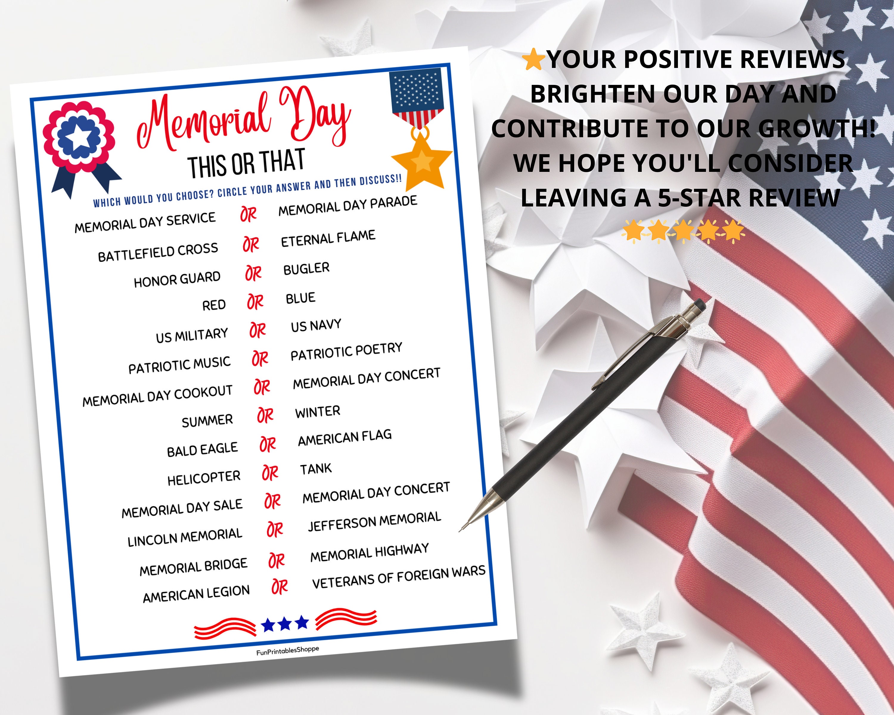 Memorial Day This or That,memorial Day Trivia,patriotic Game,memorial ...