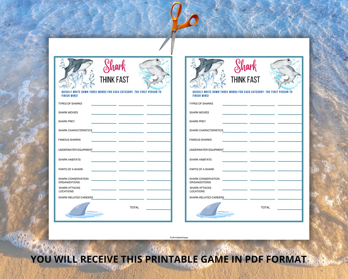 Shark Think Fast Game,summer Activity,shark Week Game,shark Birthday ...