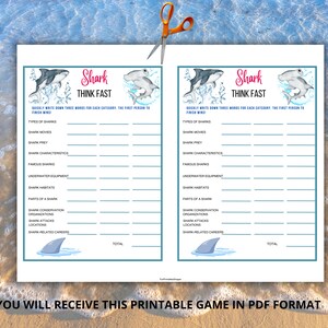 Shark Think Fast Game,summer Activity,shark Week Game,shark Birthday ...