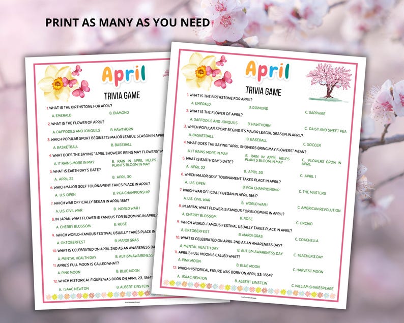April Trivia Games,monthly Trivia Quiz,spring Party Games,april Games ...