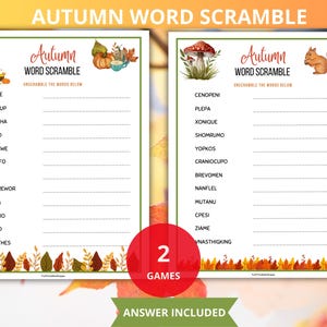 Fall Word Scramble,autumn Word Scramble,fall Activity,family Game ...