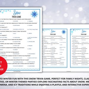 Snow Trivia,winter Trivia,snow Activity,winter Quiz,christmas Trivia ...