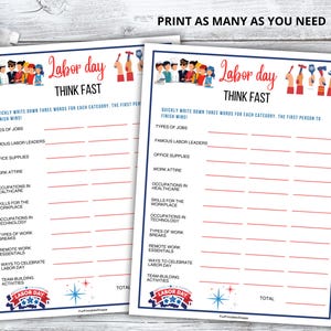 Labor Day Think Fast Game,labor Day Party Game,labor Day Activity ...