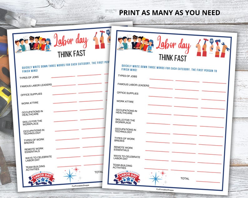 Labor Day Think Fast Game,labor Day Party Game,labor Day Activity ...