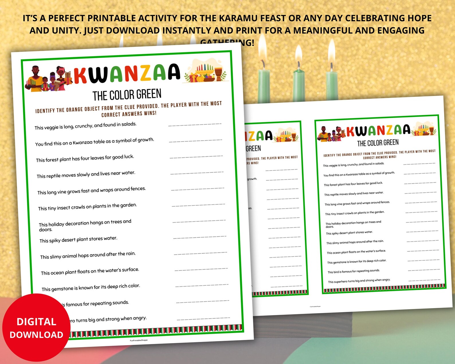 The Color Green Trivia,kwanzaa Party Game,family Game Night,family ...