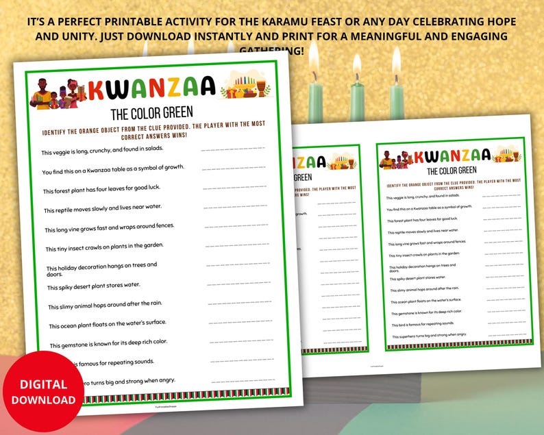 The Color Green Trivia,kwanzaa Party Game,family Game Night,family ...