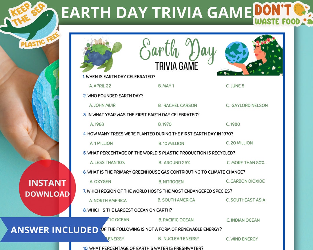 Earth Day Trivia,trivia Games, Earth Day Printable Games, Party Games ...