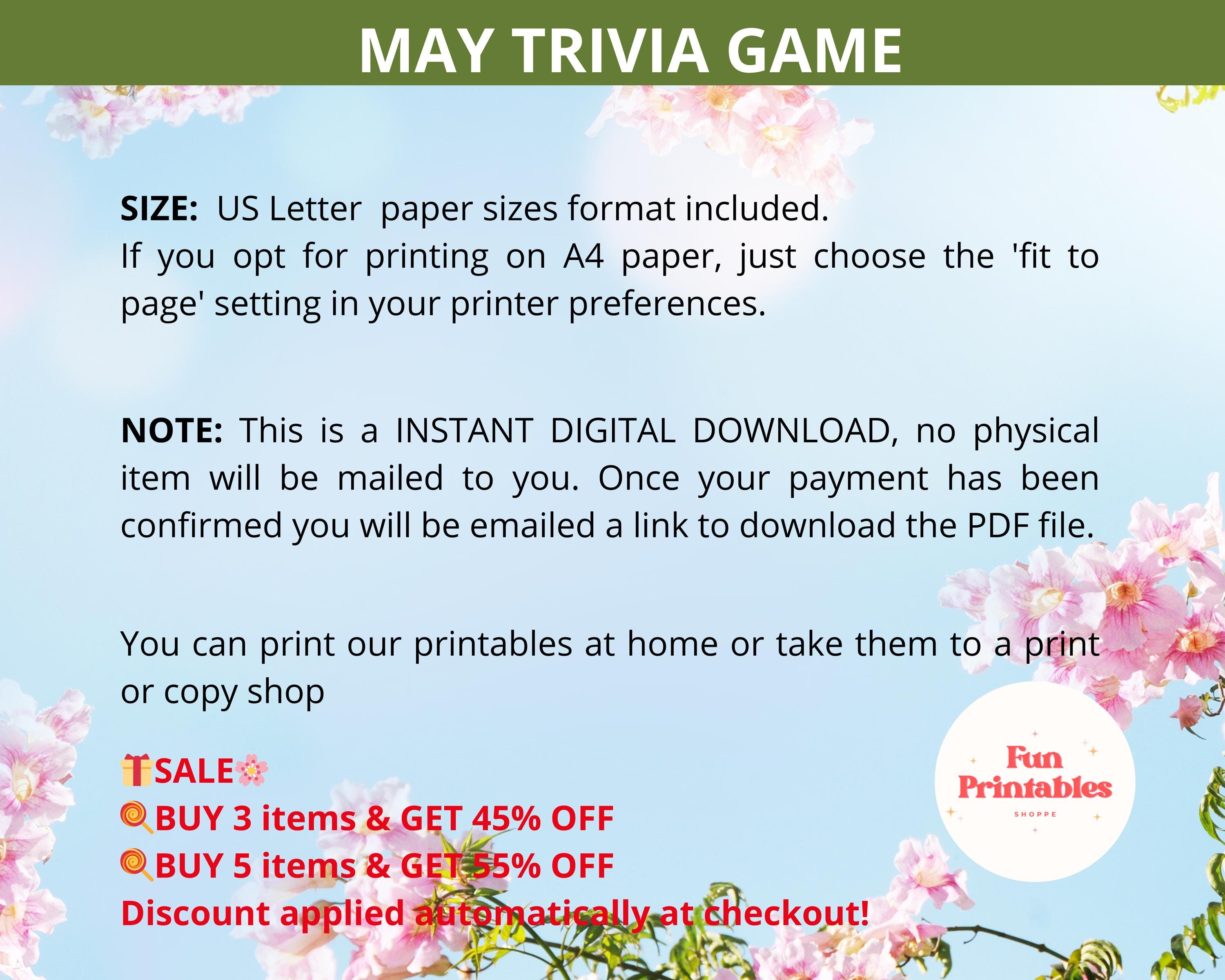 May Trivia Game,month Party Games,may Quiz Question,monthly Trivia Quiz ...