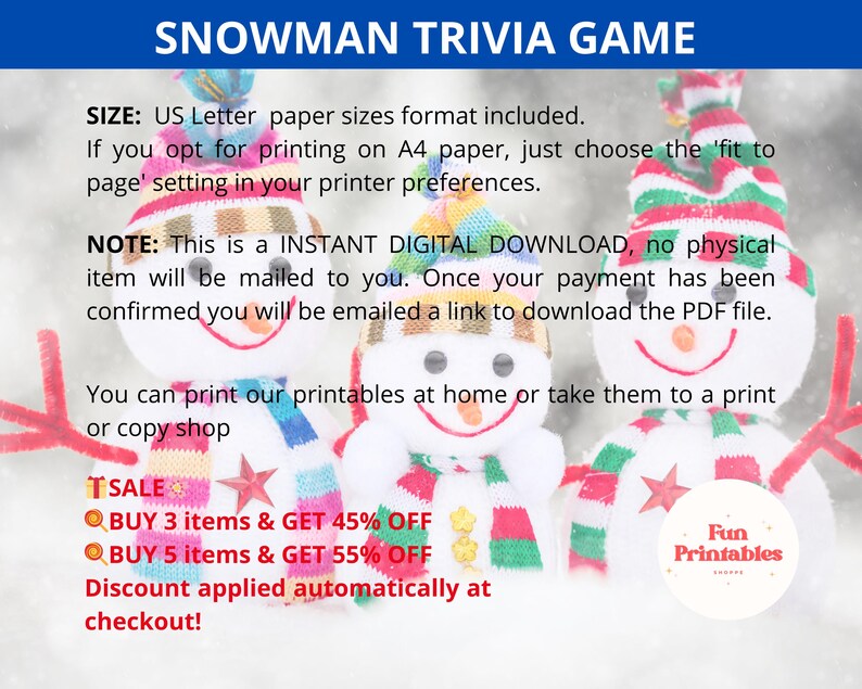 Winter Trivia Game,snowman Trivia,winter Quiz,snow Questions,winter ...
