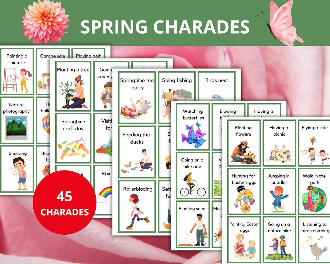 Spring Charades Game, Springtime Charades, Family Reunion Games, Indoor ...