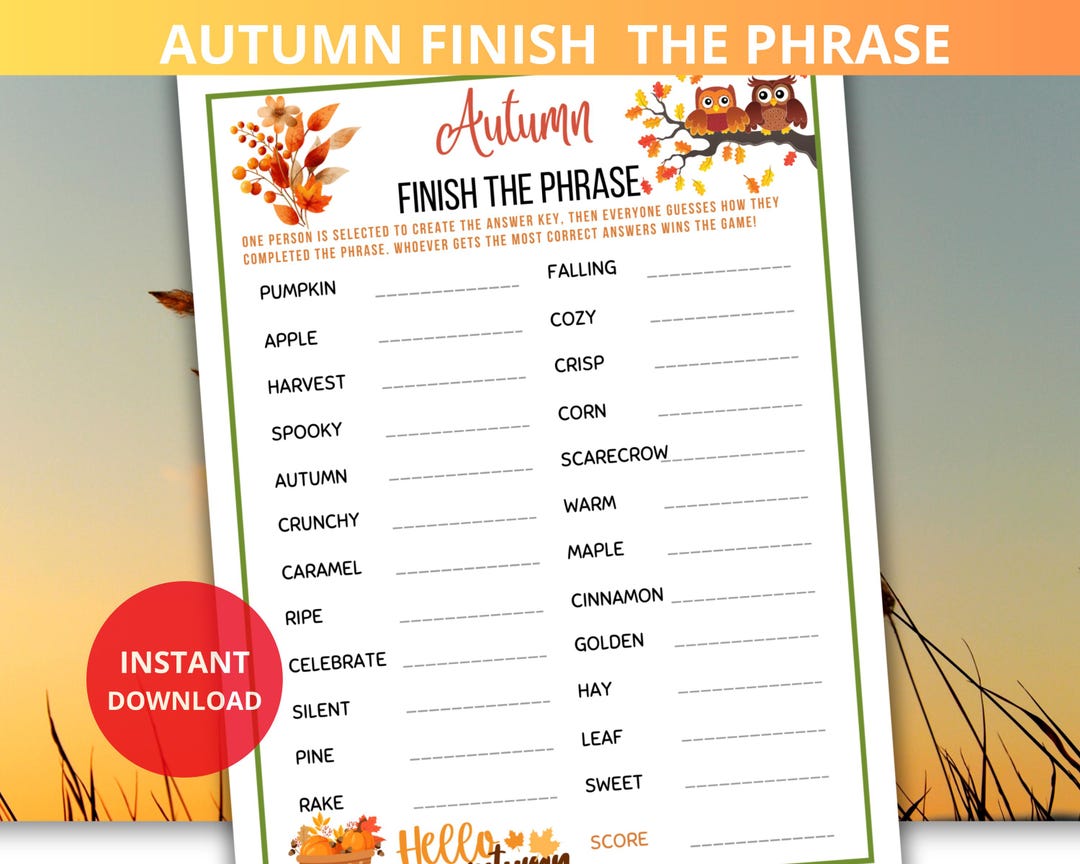 Fall Finish the Phrase,autumn Party,fall Activities,fun Harvest Game ...