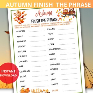 Fall Finish the Phrase,autumn Party,fall Activities,fun Harvest Game ...