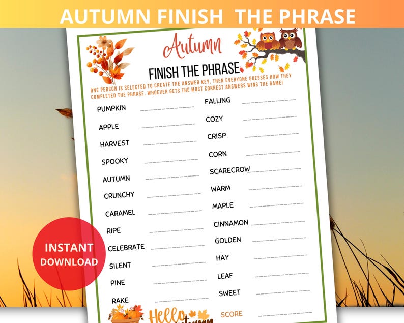 Fall Finish the Phrase,autumn Party,fall Activities,fun Harvest Game ...