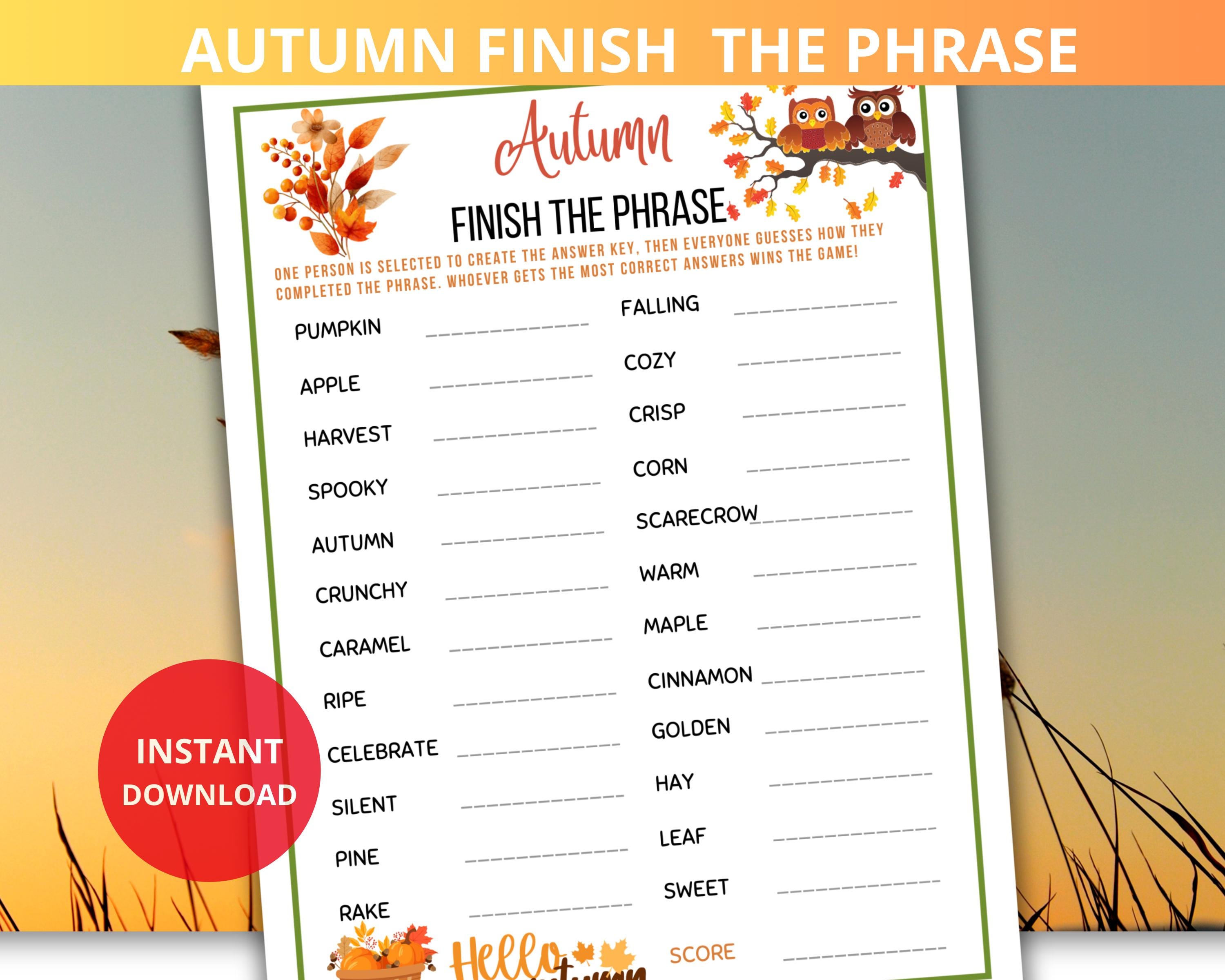 Fall Finish the Phrase,autumn Party,fall Activities,fun Harvest Game ...