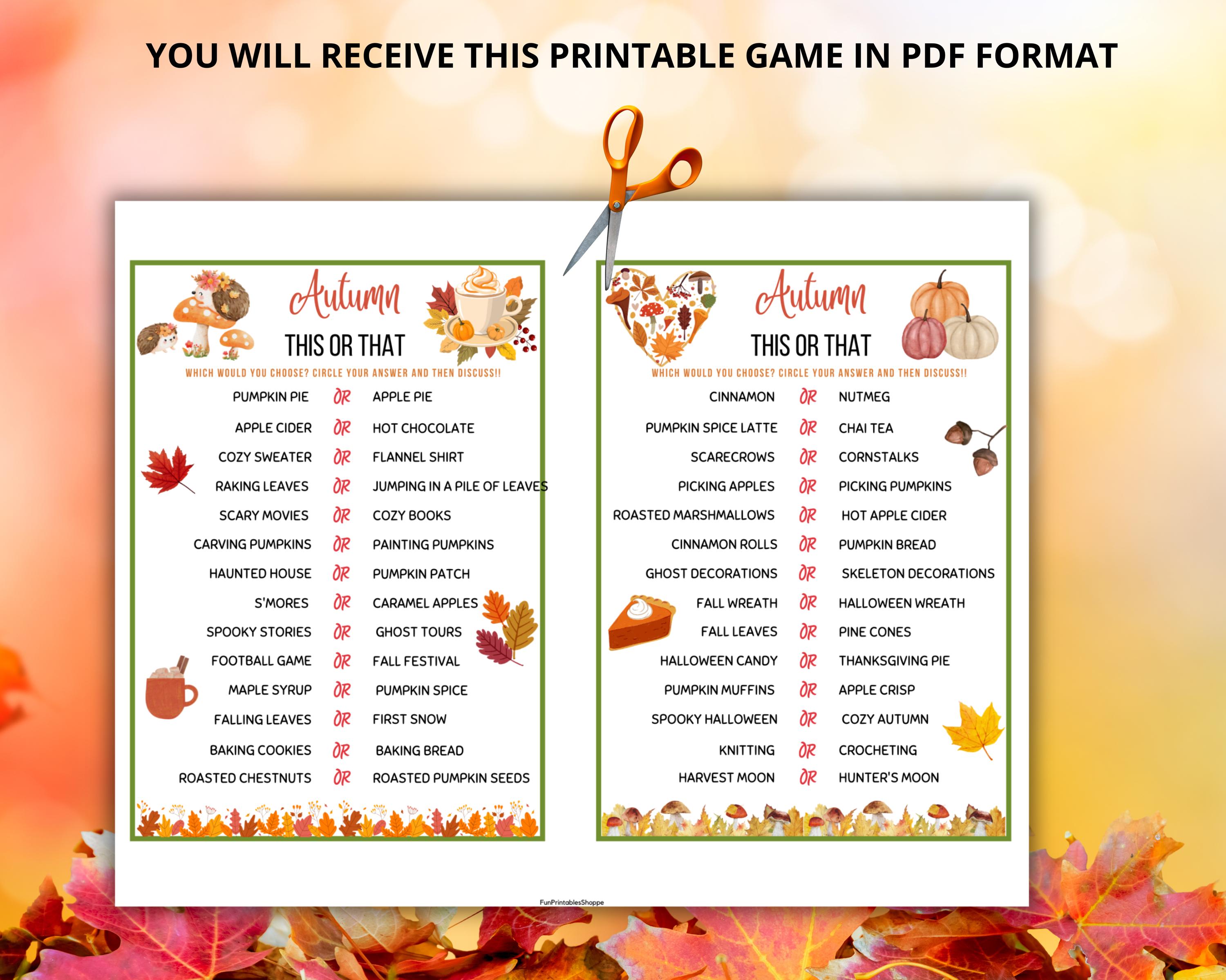 Fall This or That,fall Trivia,autumn Party Game,fall Time Activities ...