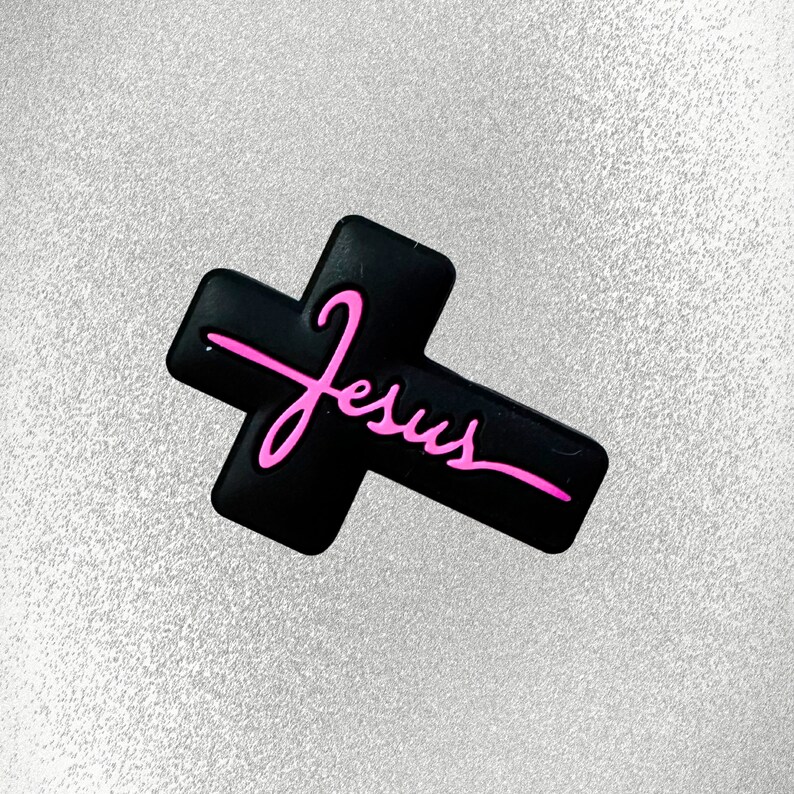 Black Pink Faith Cross Religious Jesus Silicone Focal Bead Accessory ...
