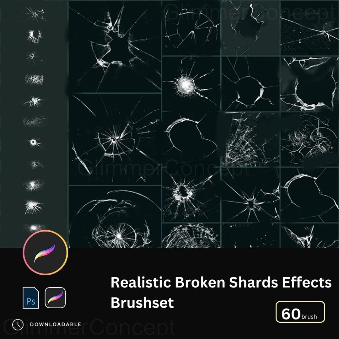Realistic Glass Shatter Procreate Brush PS Brush Transparent Broken ...
