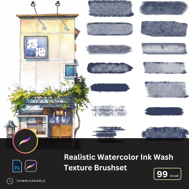 99 Procreate Japanese Style Watercolor Brush Set - Watercolor, Line Art ...
