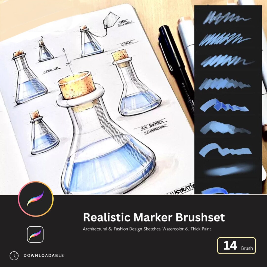 14 Realistic Marker Procreate Brushes | Architectural & Fashion Design ...
