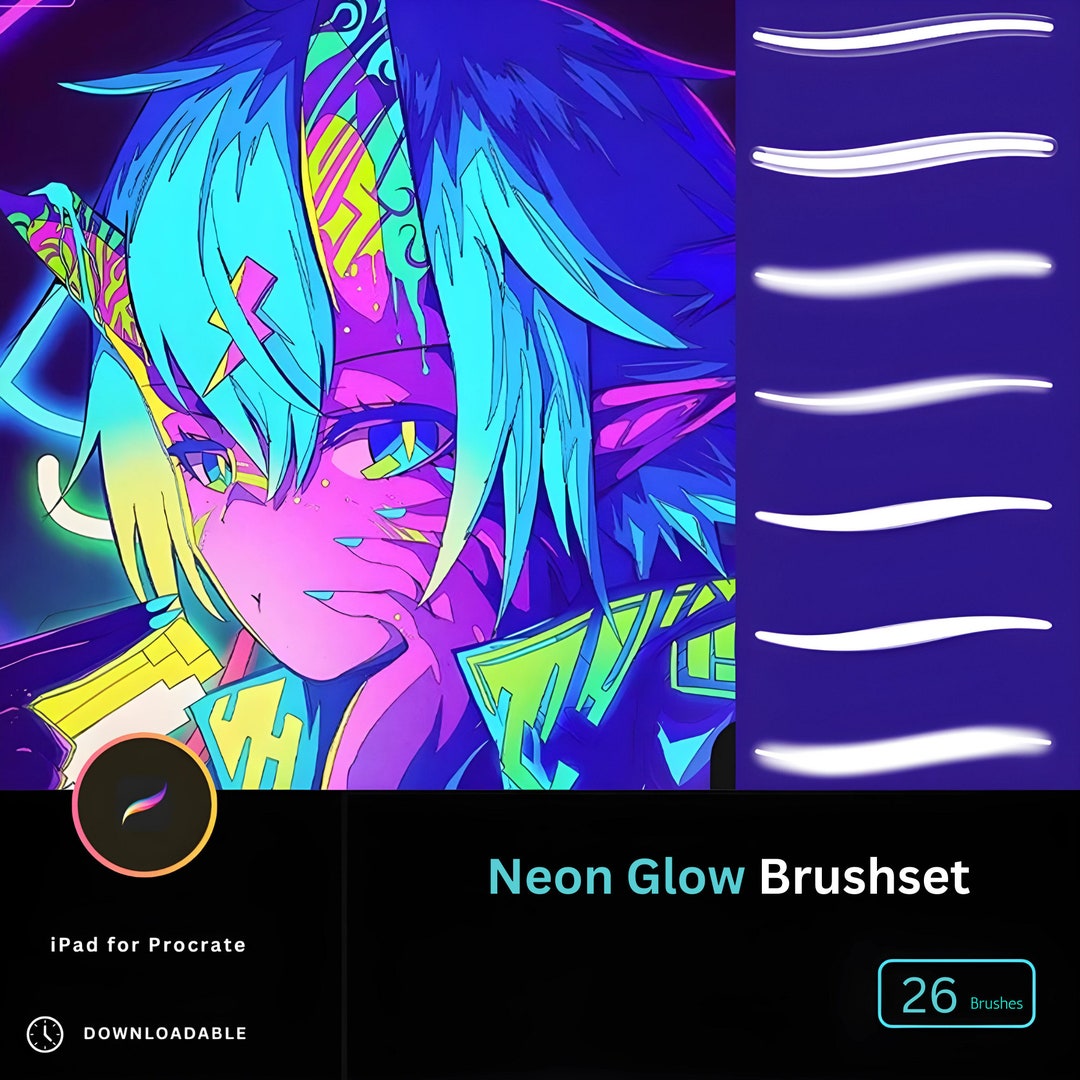 26 Neon Brushes, Procreate Brushes, Lightining Brushes, Glow Brushes ...