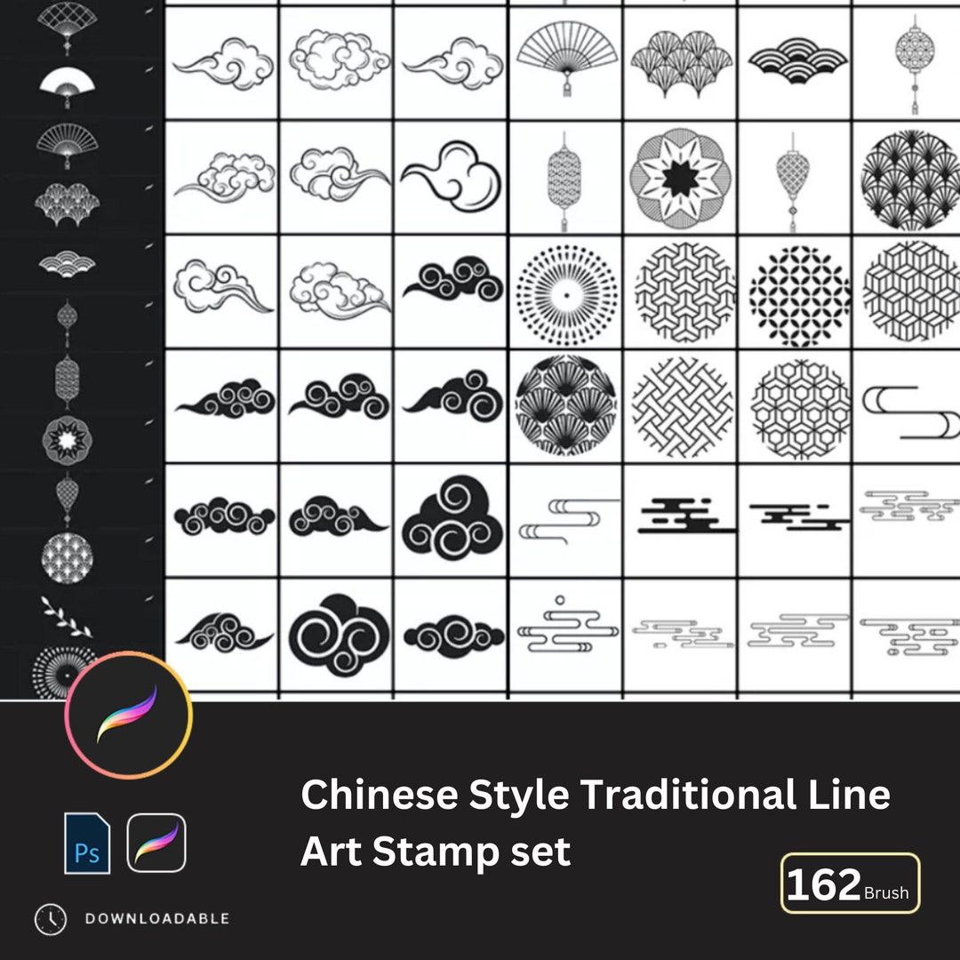 160 Ancient Clouds, Fans, Lantern Patterns Chinese Style Procreate ...