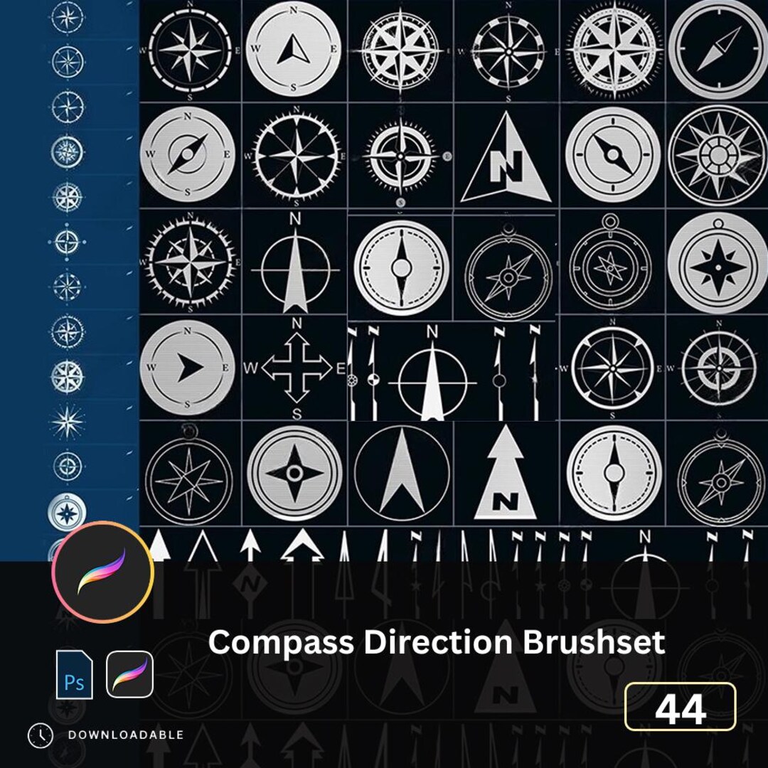 Compass Symbol Procreate & PS Brushset, Direction, North Arrow ...