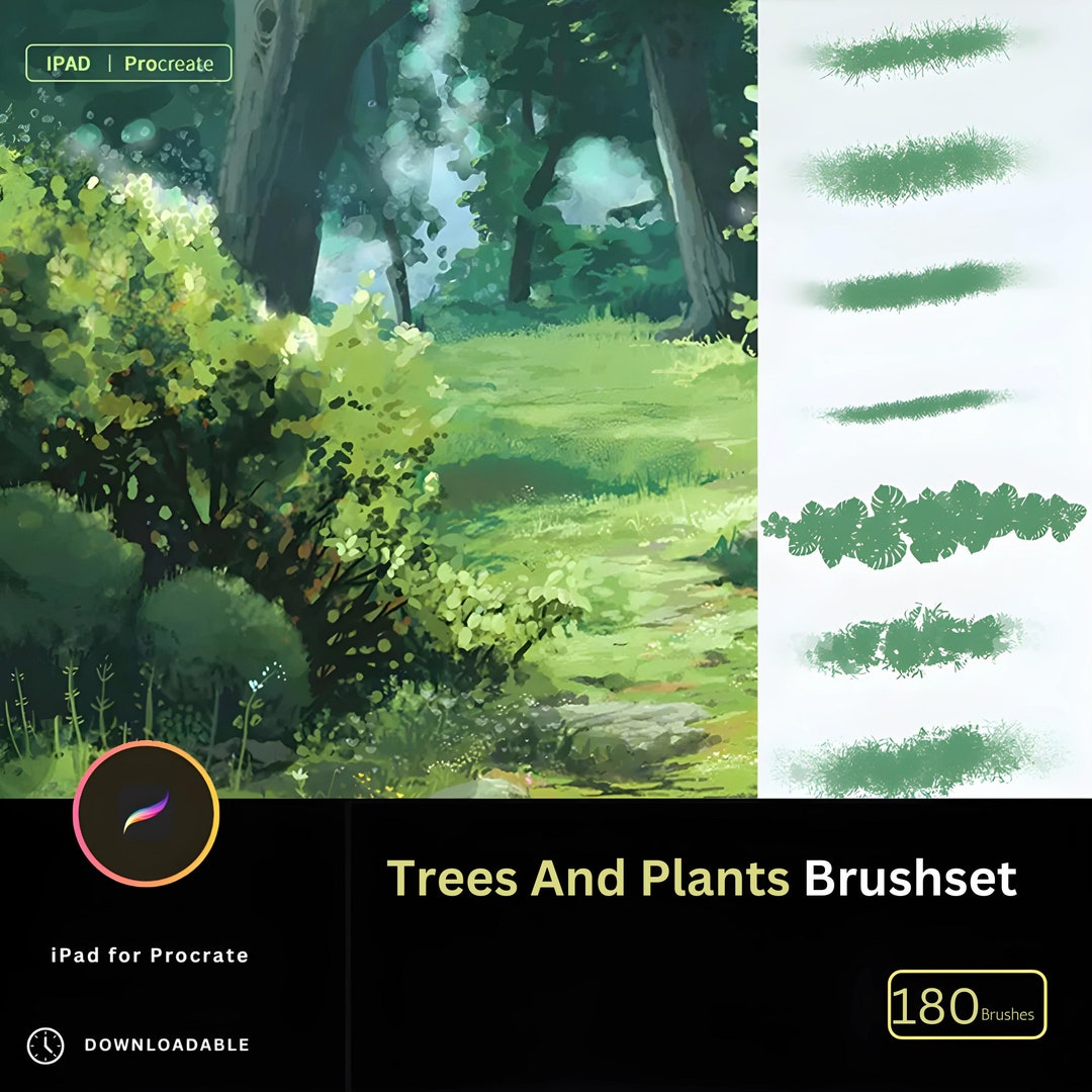 180 Animate Nature Tree Branches Procreate Stamp Brush Set Intricate Branch Plant Grass Leaves ...