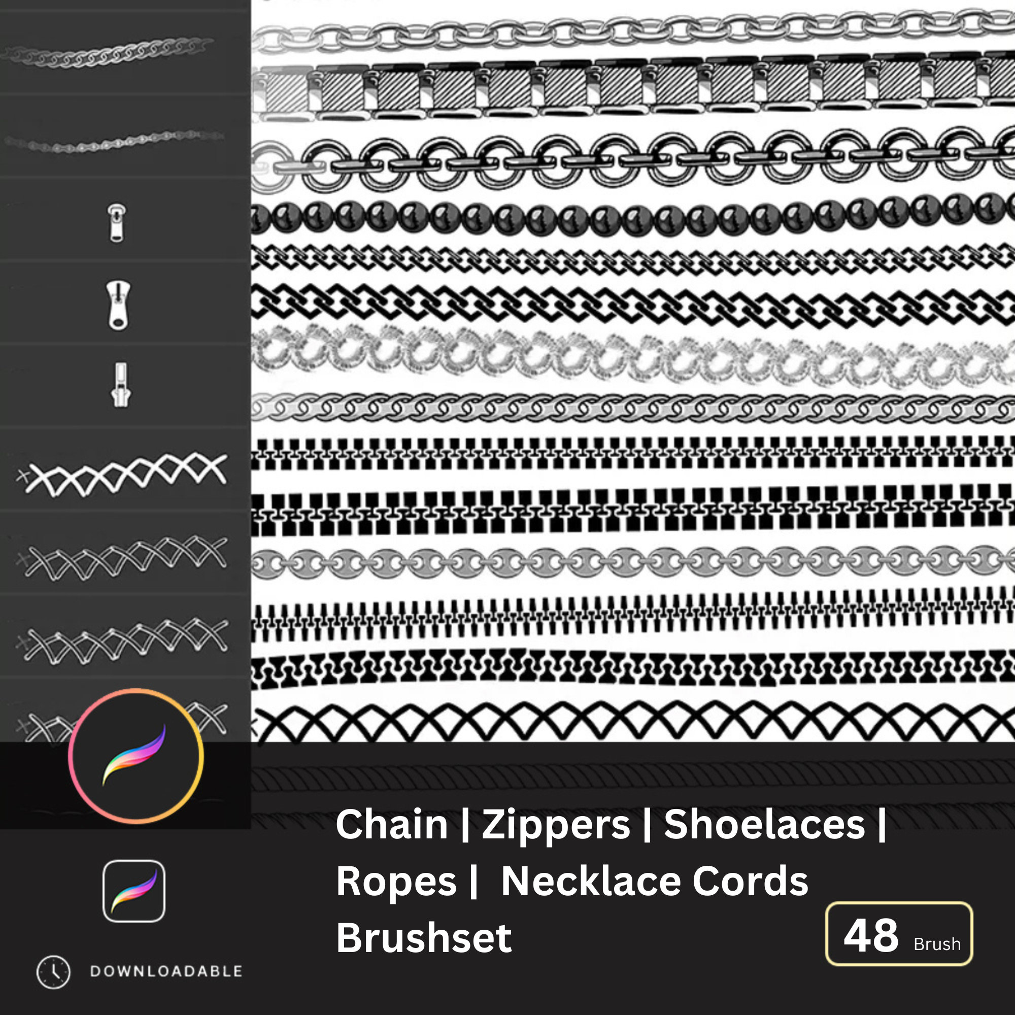 48 Iron Chains, Locks Procreate Chain Brushes and Stamp Zippers ...