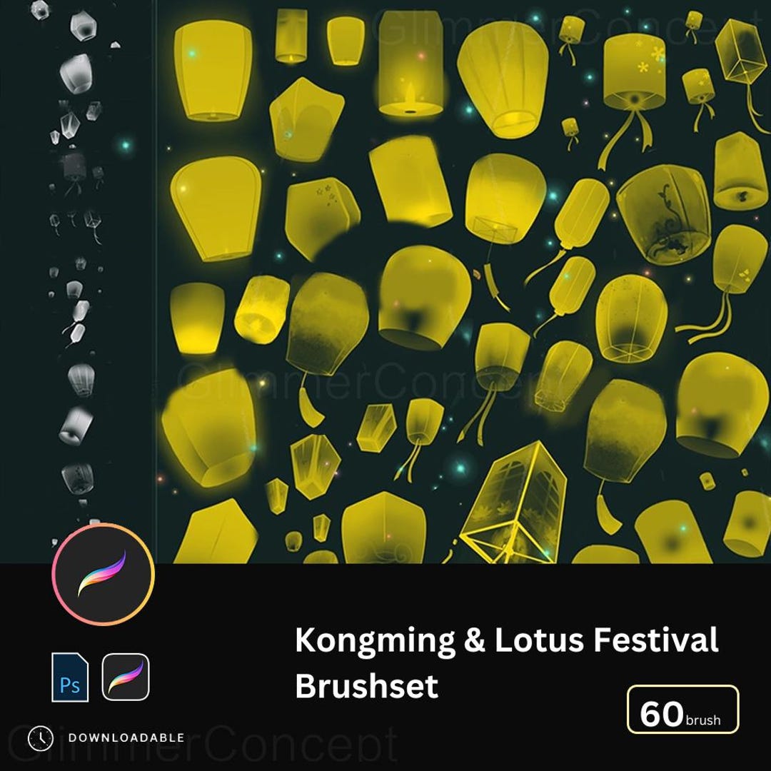 60 Chinese Lantern Procreate Brush PS Brush Kongming Floating Flower ...