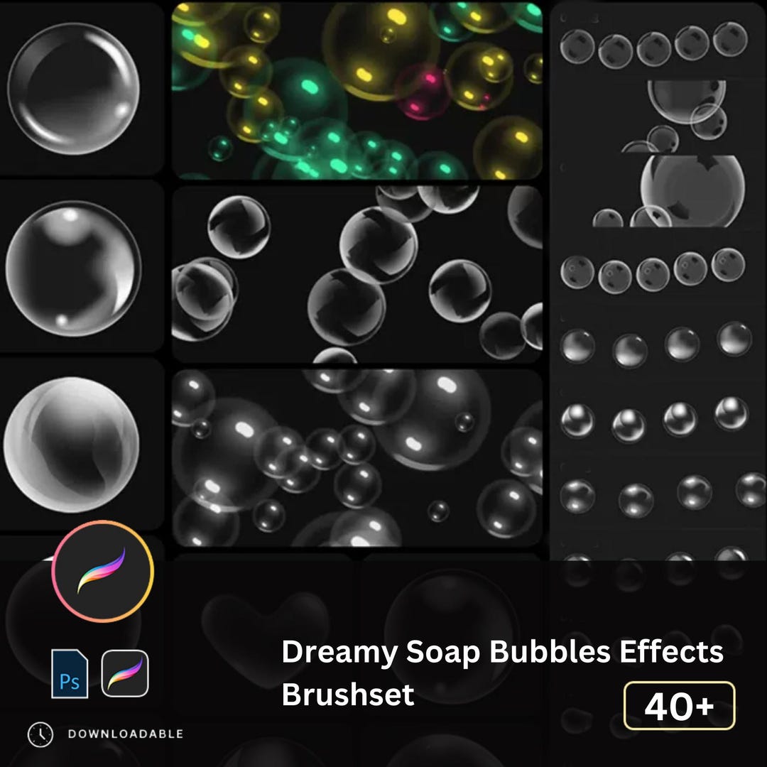 40+ Realistic Dreamy Bubbles Procreate Brush, Heart Shaped Foams & Soap ...