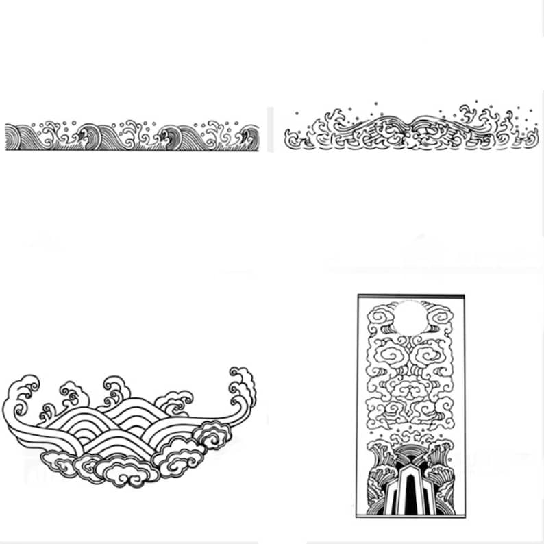 78 Ocean Waves and Cloud Line Art Brushes Japanese Sea Chinese Style AI ...