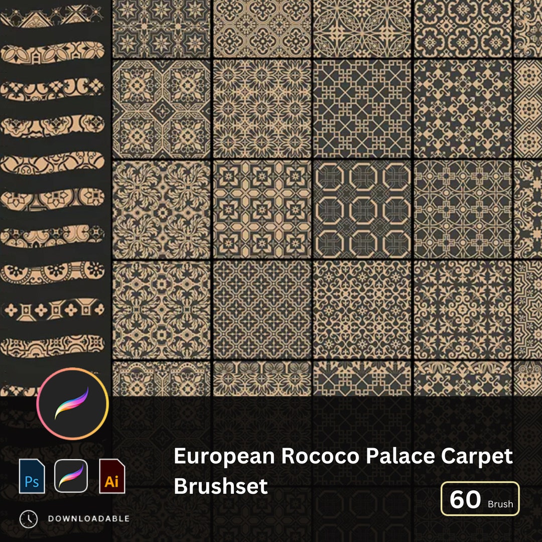 60 Rococo Palace Carpet Pattern Procreate & Photoshop Brushes: Vintage ...